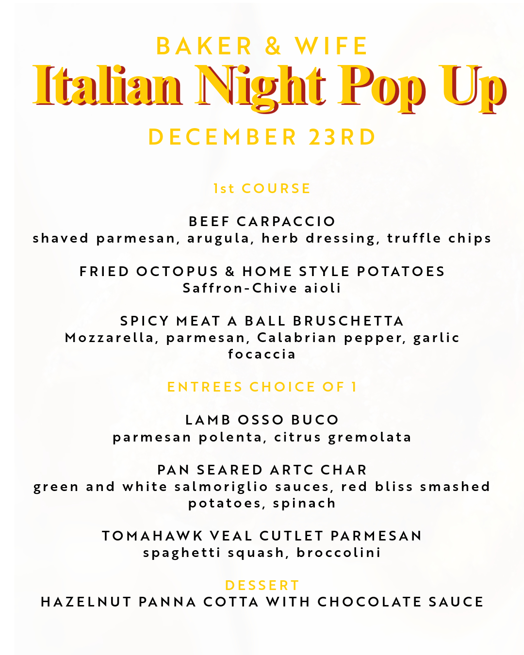 Italian Night Pop Up – Baker & Wife